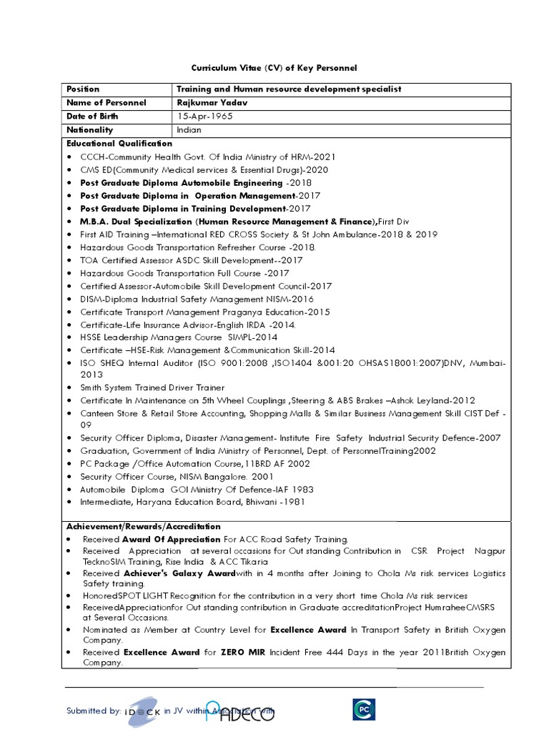 Form 06 TECH - CV Rajkumar Yadav-New I DecK100721. | PDF | Vehicles ...