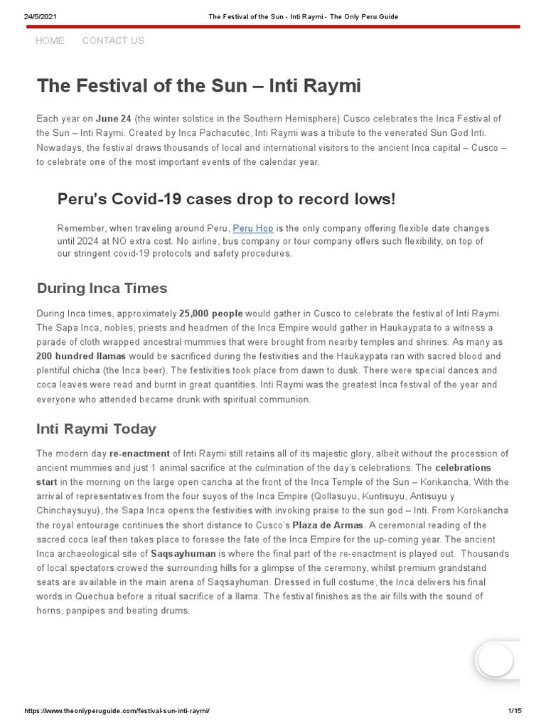 The Festival of The Sun - Inti Raymi - The Only Peru Guide | PDF | Inca ...