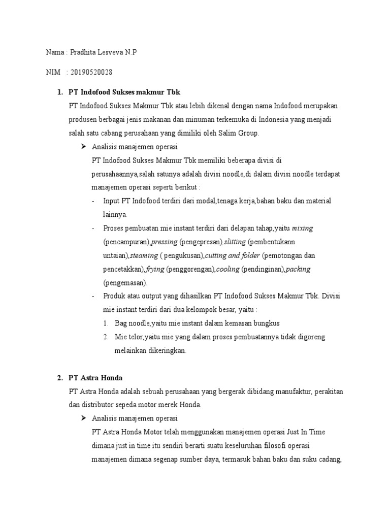 Tugas Manajemen Operasi | PDF