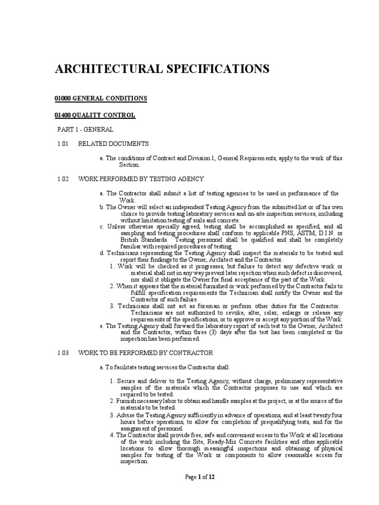 Architectural Specifications | PDF | Masonry | Concrete