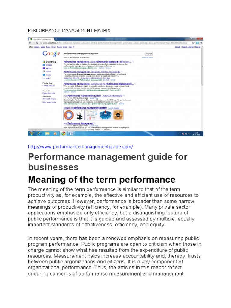 PERFORMANCE MANAGEMENT MATRIX | Performance Appraisal | Goal