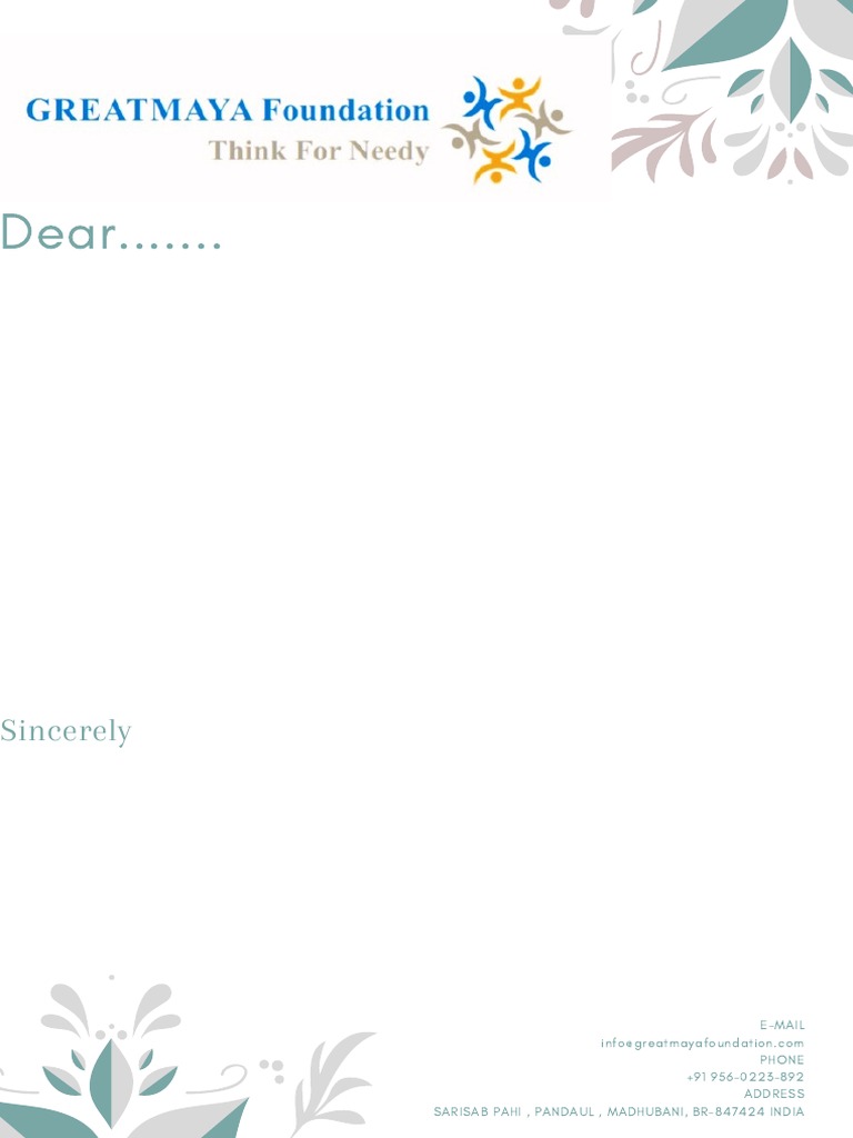 Dear....... : Sincerely | PDF