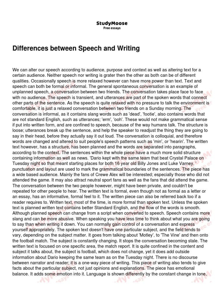 Differences Between Speech and Writing | PDF | Conversation | Speech