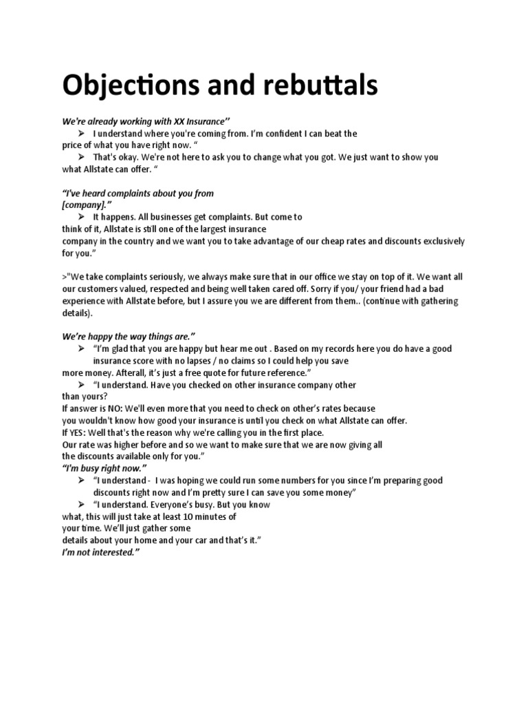 Objections and Rebuttals: We're Already Working With XX Insurance ...