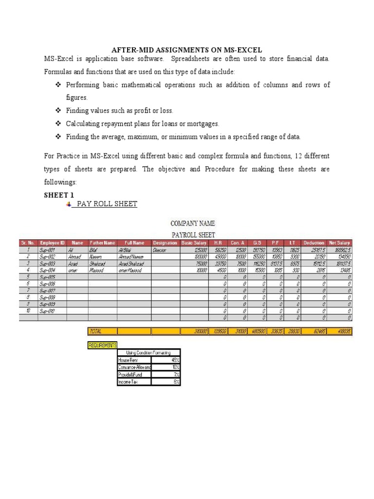 After-Mid Assignments On Ms-Excel | PDF | Business | Economies