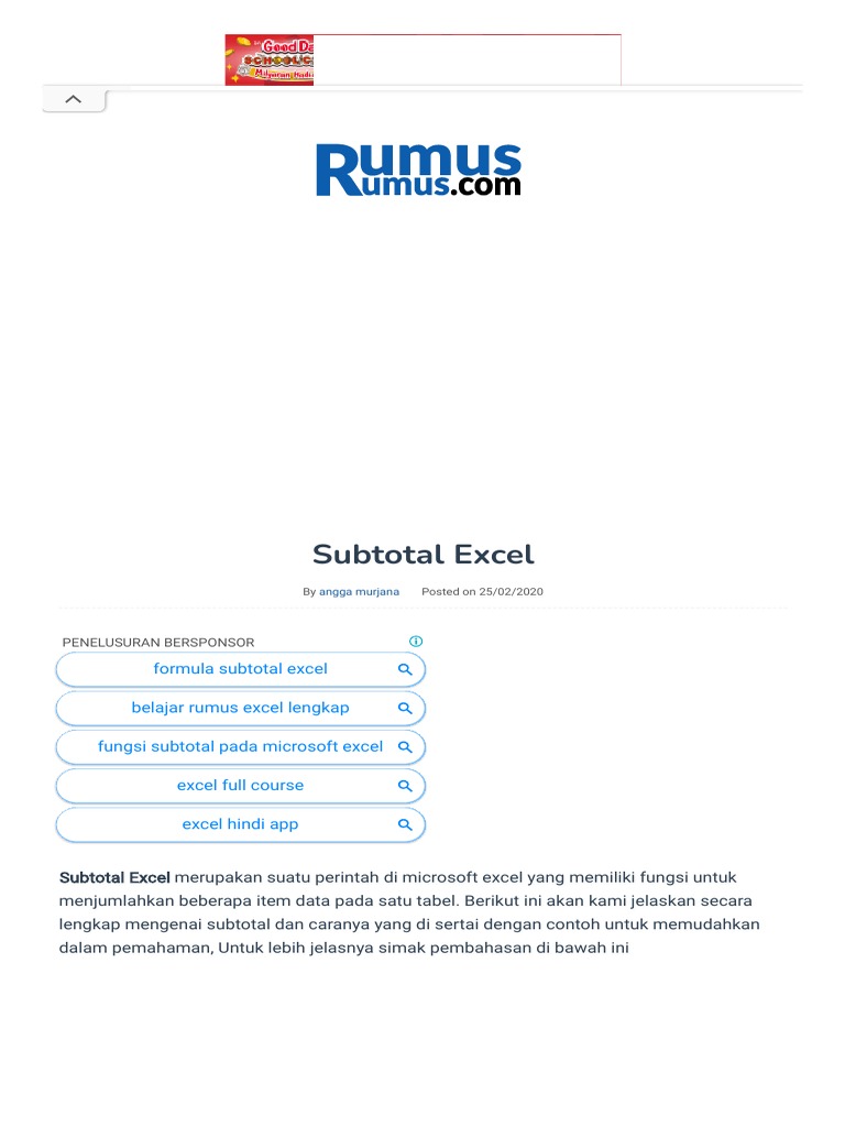 Subtotal Excel - Cara Dan Fungsi Beserta Contoh Praktek | PDF