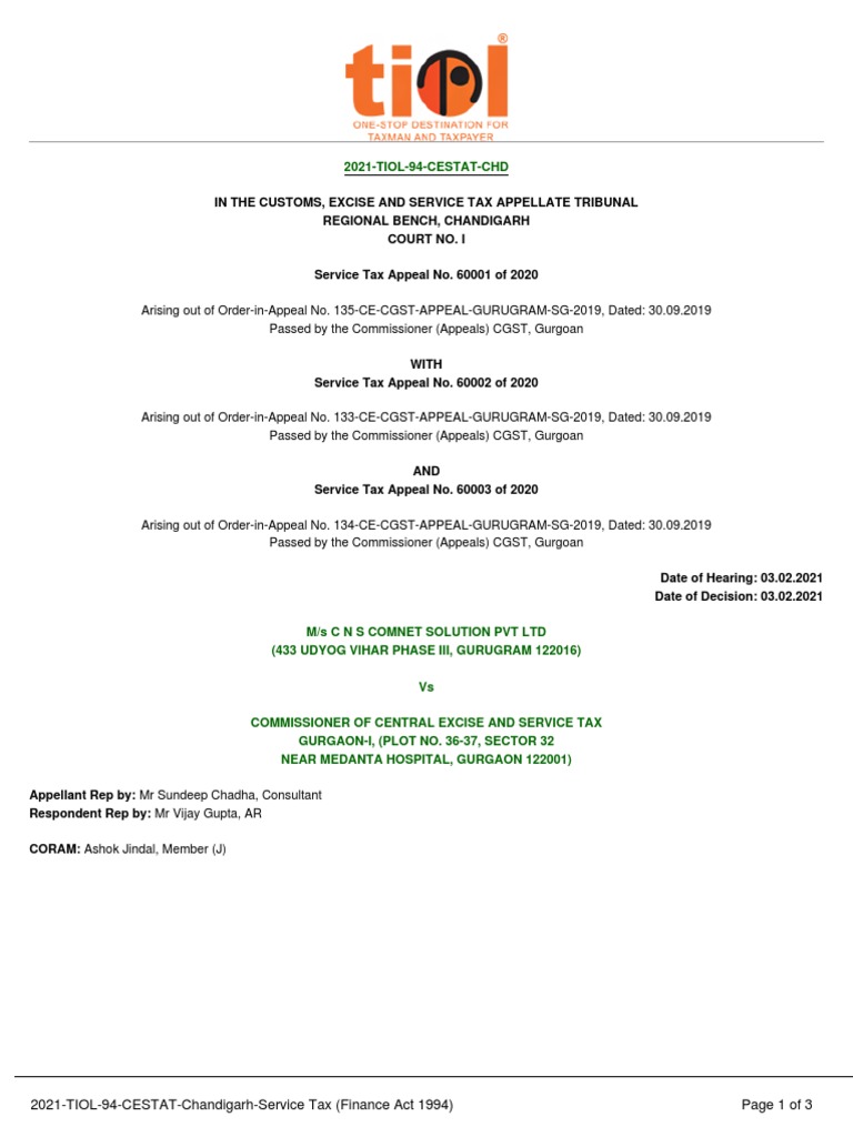 CNS COMNET SOLUTION PVT LTD Vs CCE & ST | PDF | Appeal | Taxes