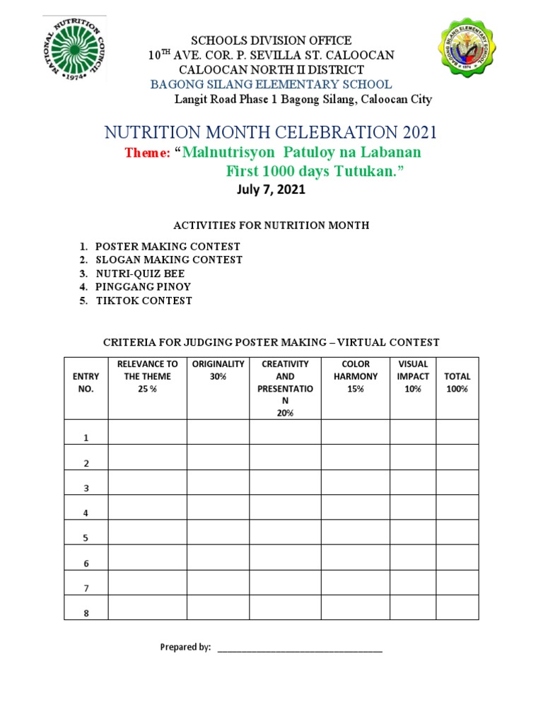 Criteria Activities Nutrtion Month 2021 | PDF