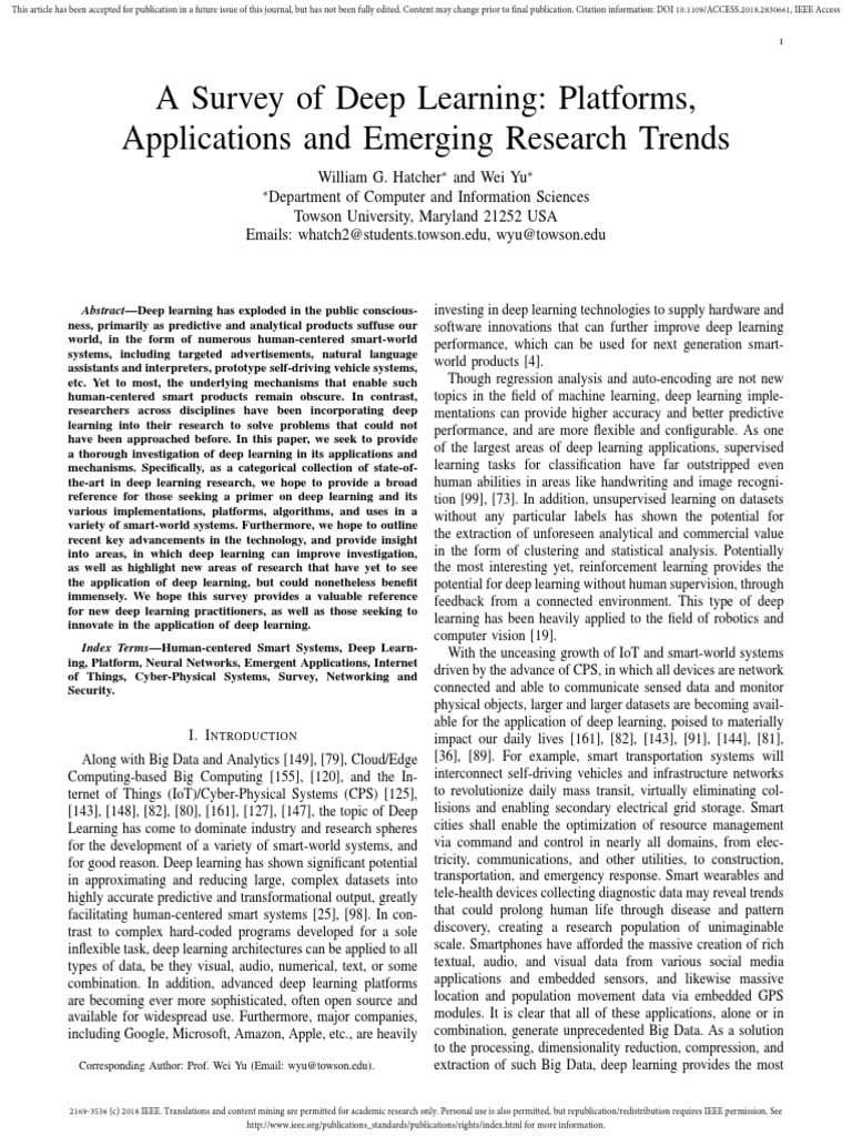 A Survey of Deep Learning | PDF | Deep Learning | Artificial Neural Network