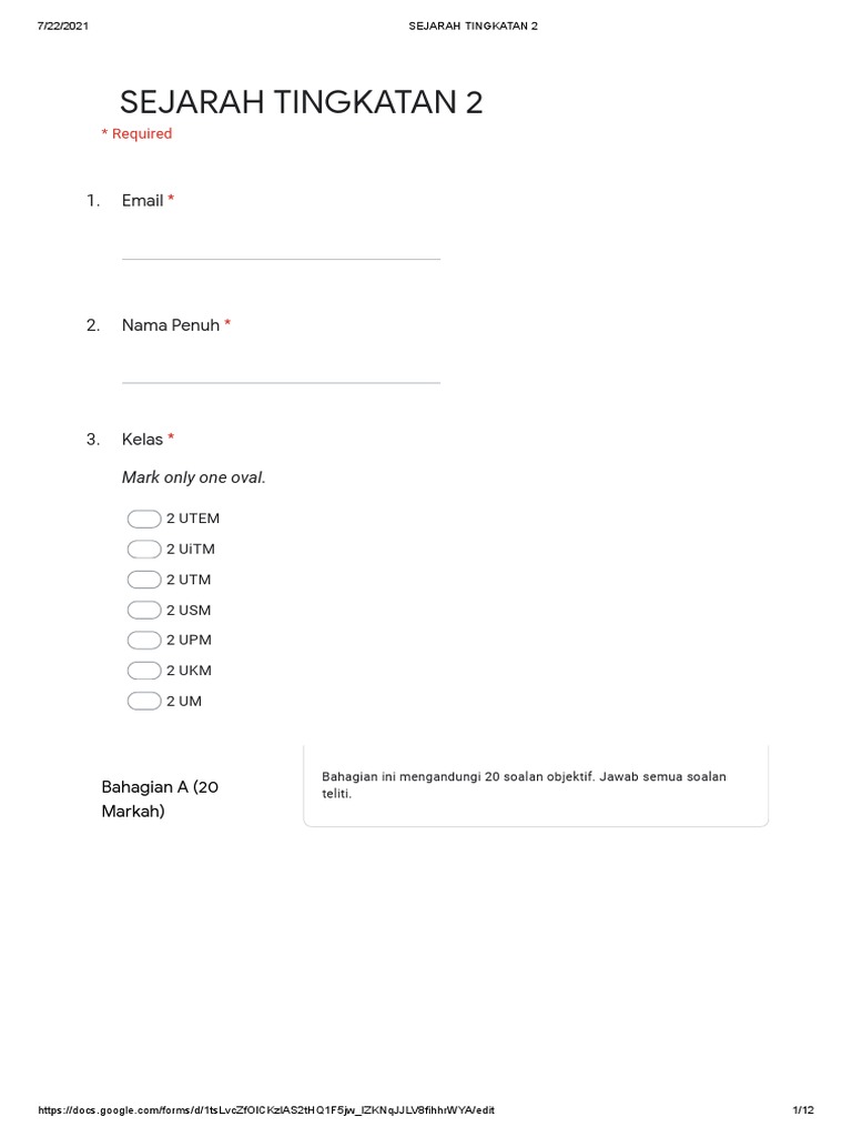 Soalan Ujian Form2 Sejarah | PDF