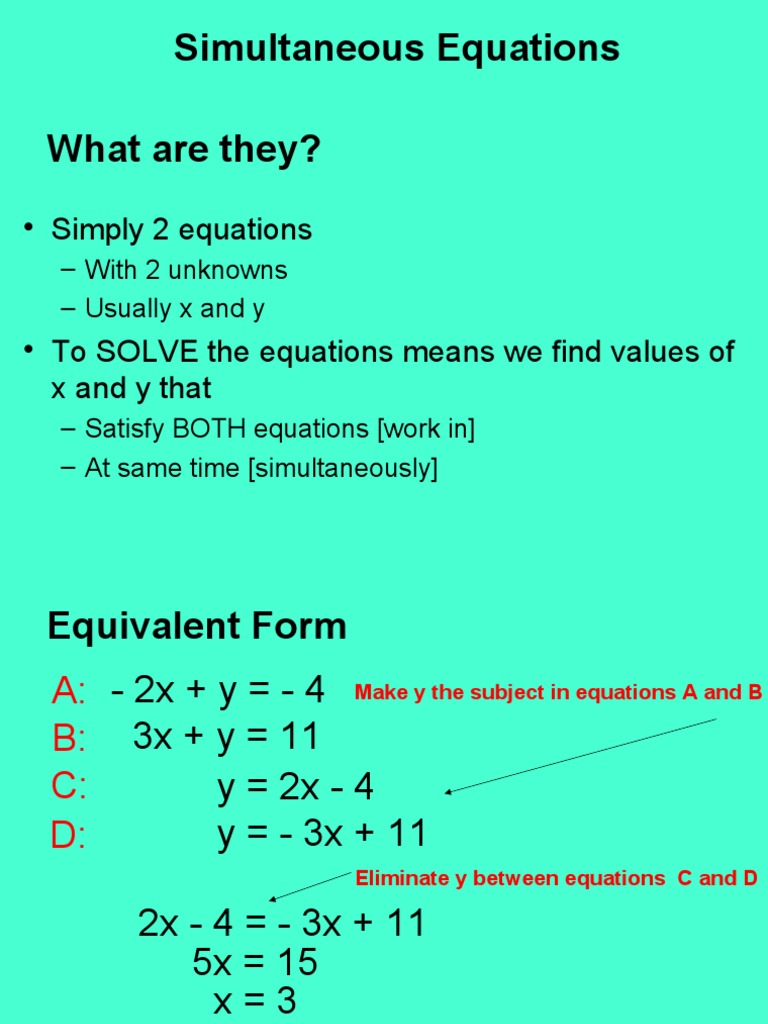 12 Simultaneous Equations Algebraic Solutions | PDF | Equations ...