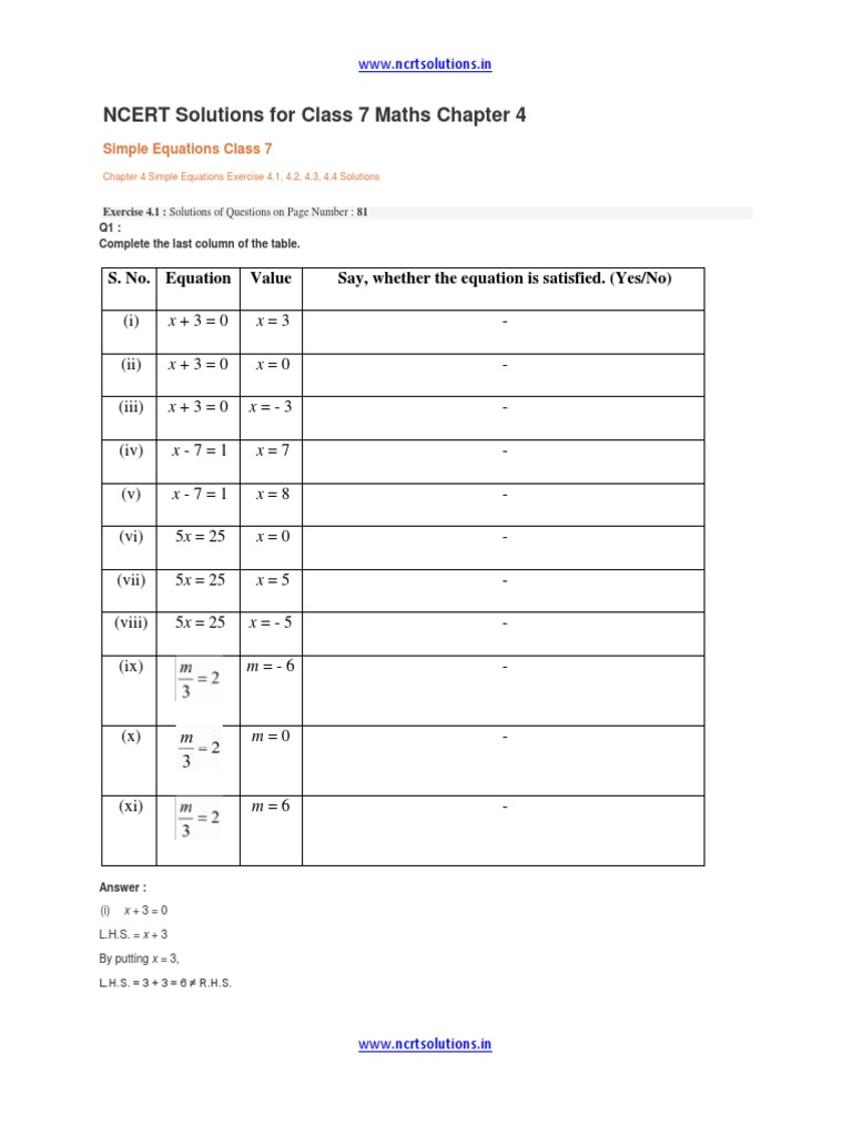 Class 7 Maths: Simple Equations | PDF | Triangle | Angle