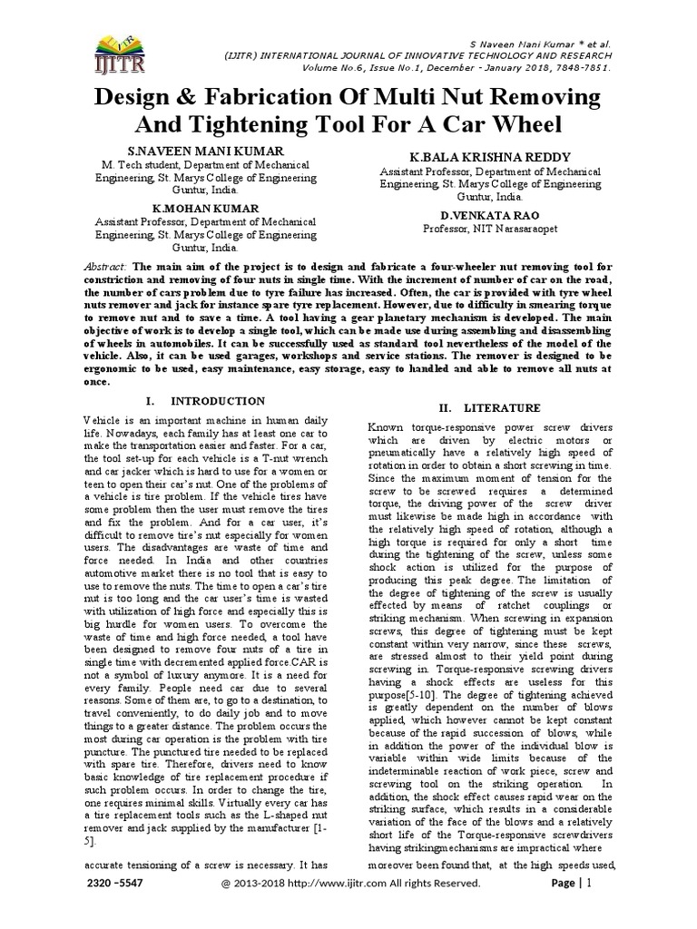Design & Fabrication of Multi Nut Removing and Tightening Tool For A ...