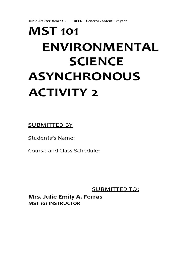 MST 101 Environmental Science Asynchronous Activity 2: Submitted by | Descargar gratis PDF ...