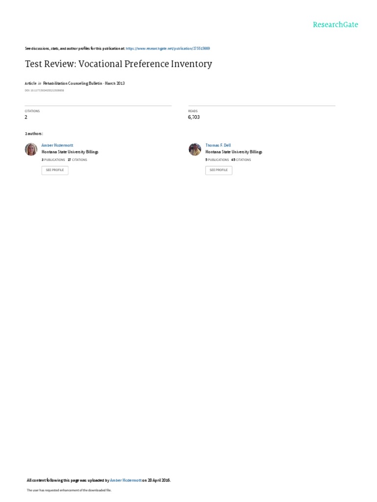 Test Review: Vocational Preference Inventory: Rehabilitation Counseling ...