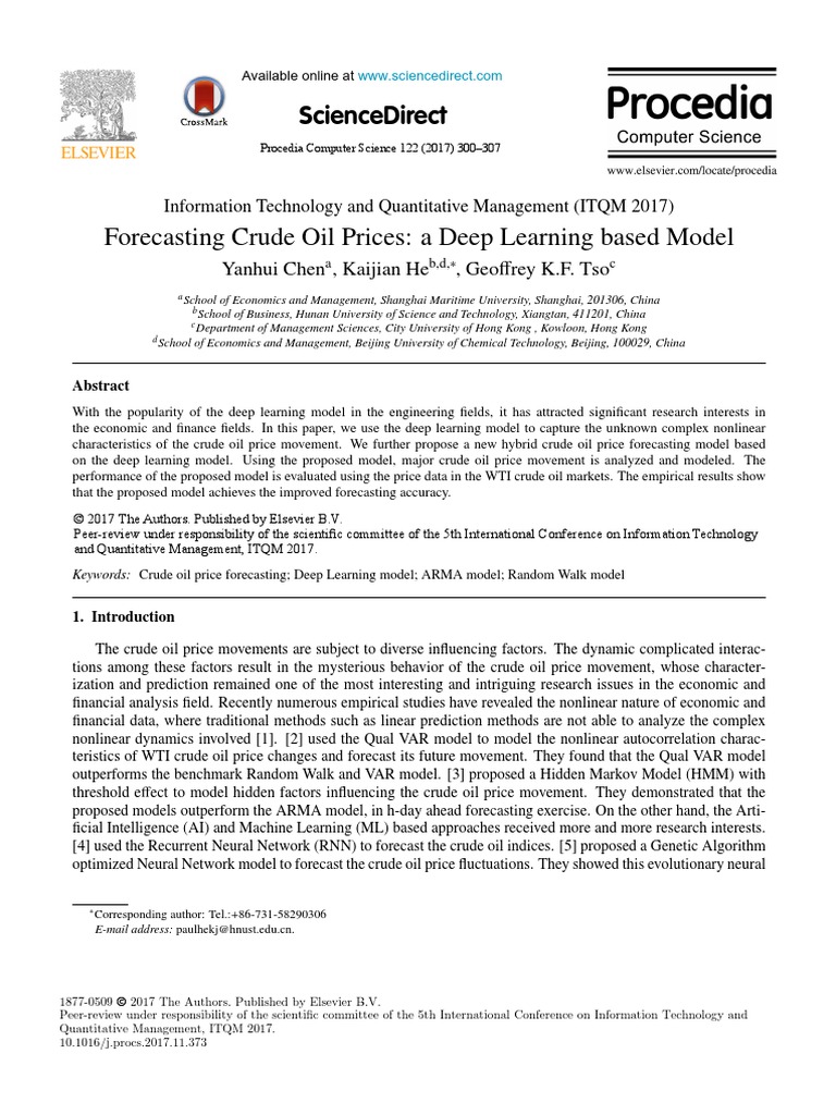Forecasting Crude Oil Prices A Deep Learning Based Model Pdf Price Of Oil Forecasting