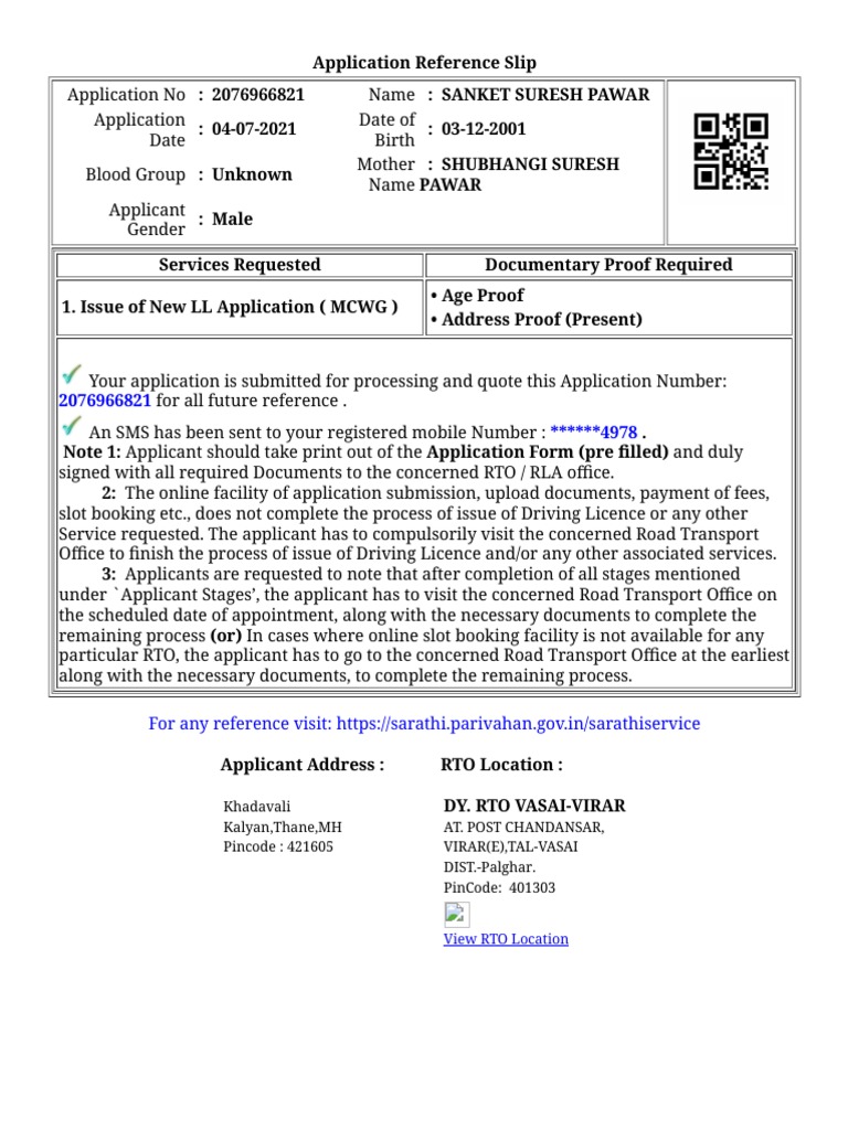 For Any Reference Visit: Https://sarathi - Parivahan.gov - In/sarathiservice | PDF | Transport ...