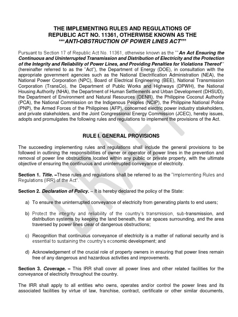 Ra 11361 Irr Draft For Comments | PDF | Electric Power Transmission ...