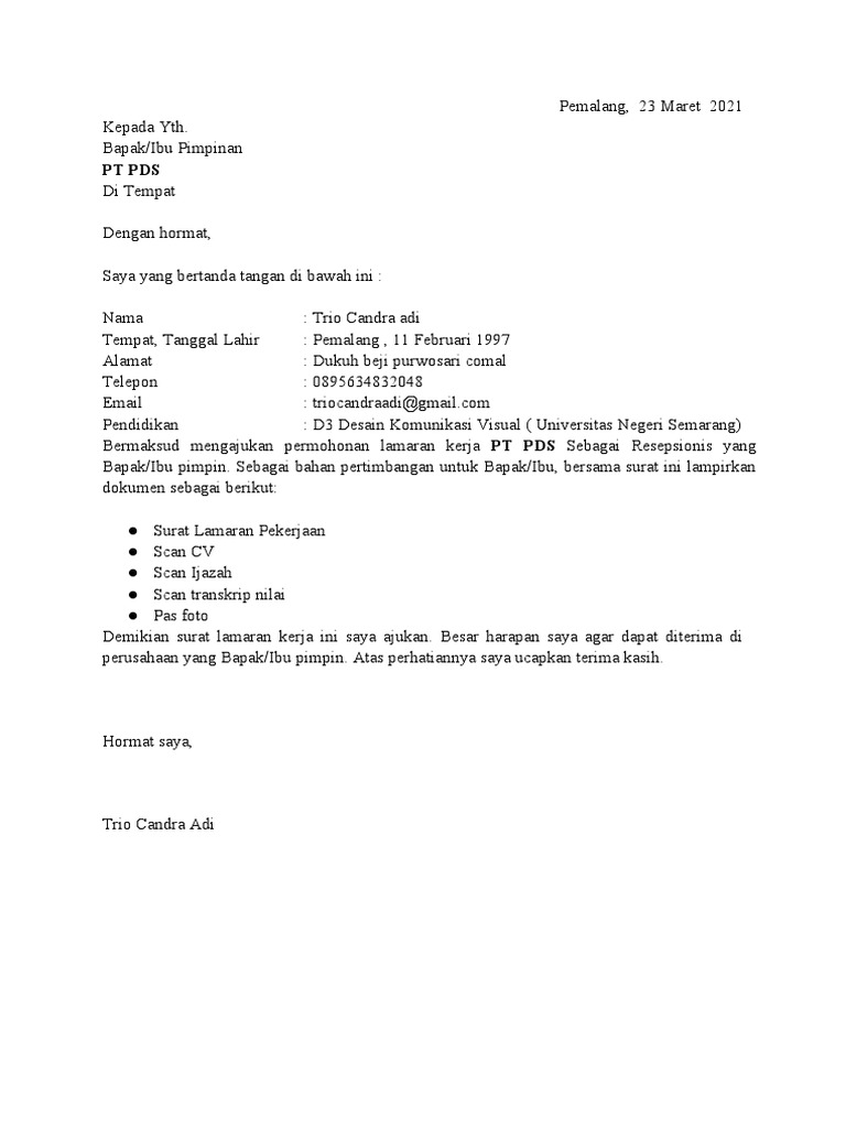 Scan Surat Lamaran Pekerjaan | PDF