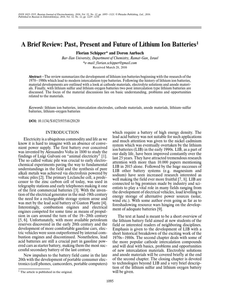 A Brief Review Past Present And Future Of Lithium Ion Batteries Pdf