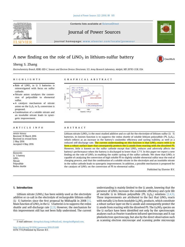 A New Finding On The Role of LiNO3 in Lithium-Sulfur Battery | PDF ...