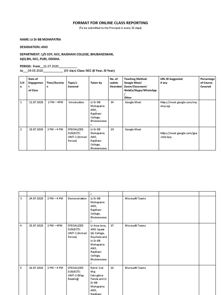 Format For Online Class Reporting | PDF | Software Companies Of The ...