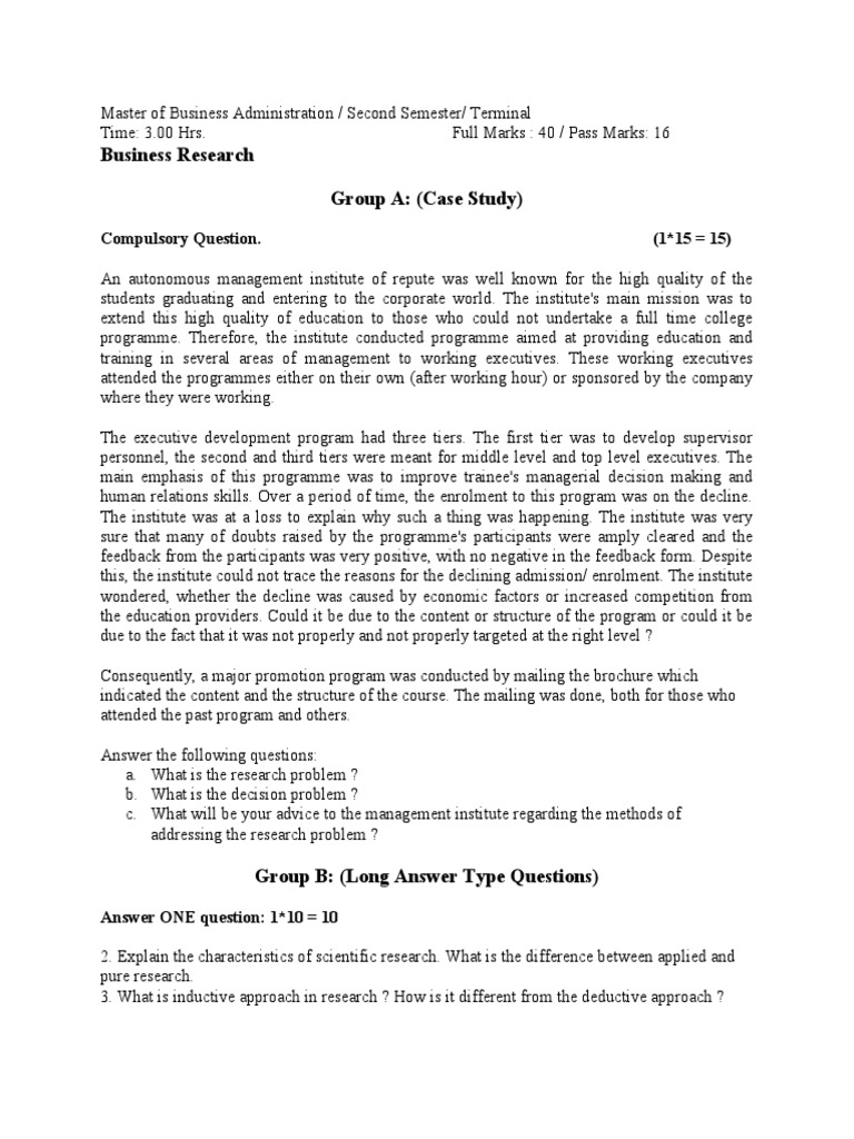 BUSINESS RESEARCH Assignment Questions Set | PDF | Business