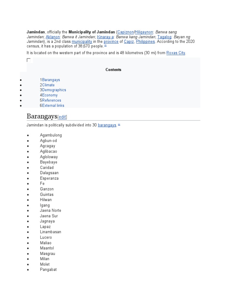 Barangays: Capiznon Hiligaynon Aklanon Kinaray-A Tagalog Municipality ...