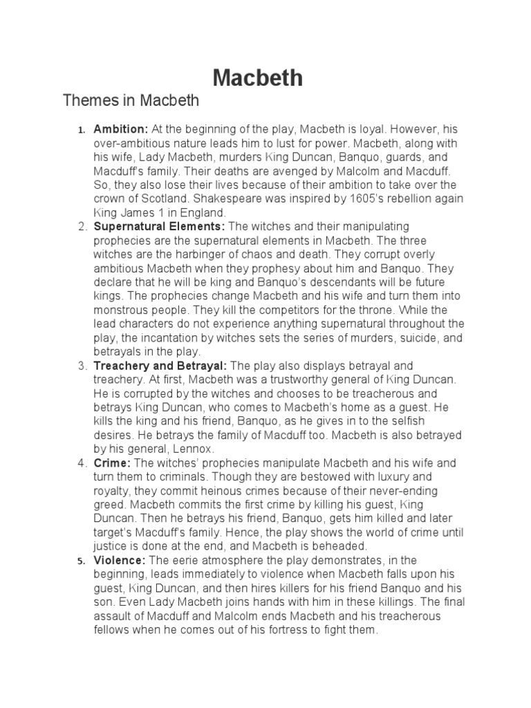 Themes in Macbeth | PDF | Macbeth | Shakespearean Tragedies