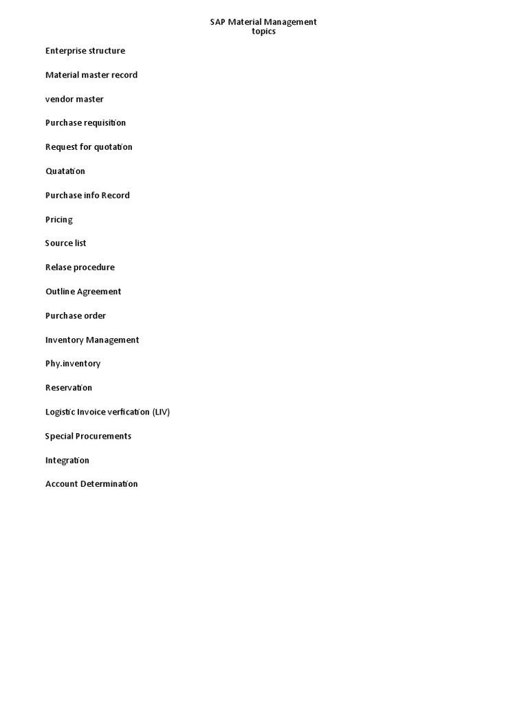 Sap MM Topics | PDF
