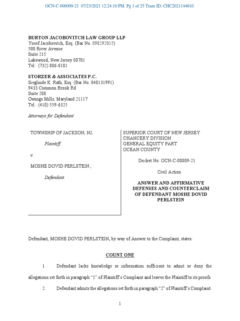 Perlstein Response To Jackson Township | PDF | Fourteenth Amendment To ...