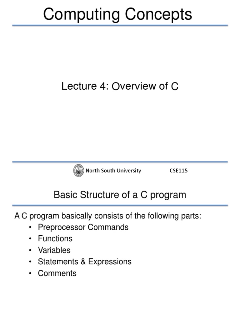 CSE115 Lec04 OverviewOfC | PDF | Reserved Word | C (Programming Language)