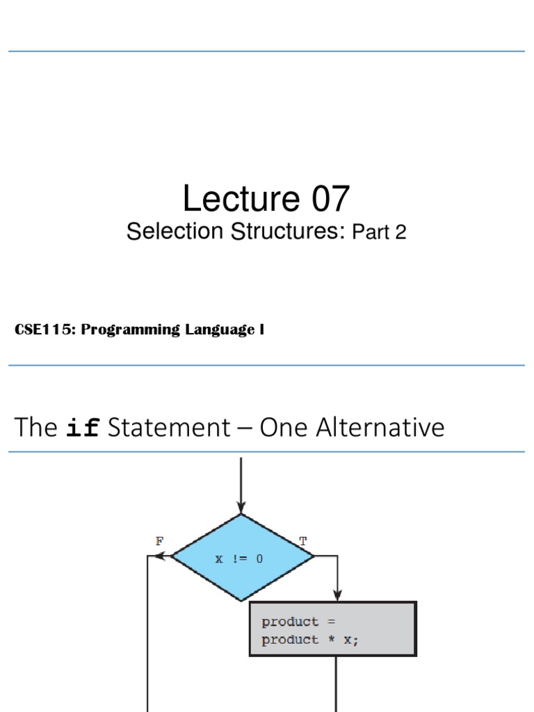 Selection Structures Cse115 Programming Language I Pdf Computer Engineering Software