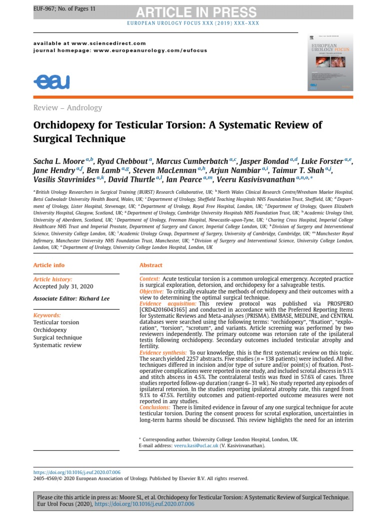 Orchidopexy For Testicular Torsion: A Systematic Review of Surgical ...
