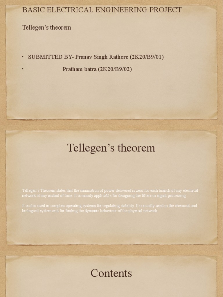 Tellegen's Theorem: Basic Electrical Engineering Project | PDF ...