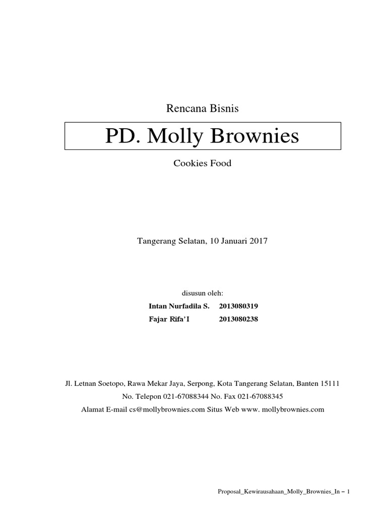 Proposal Kewirausahaan Molly Brownies in | PDF