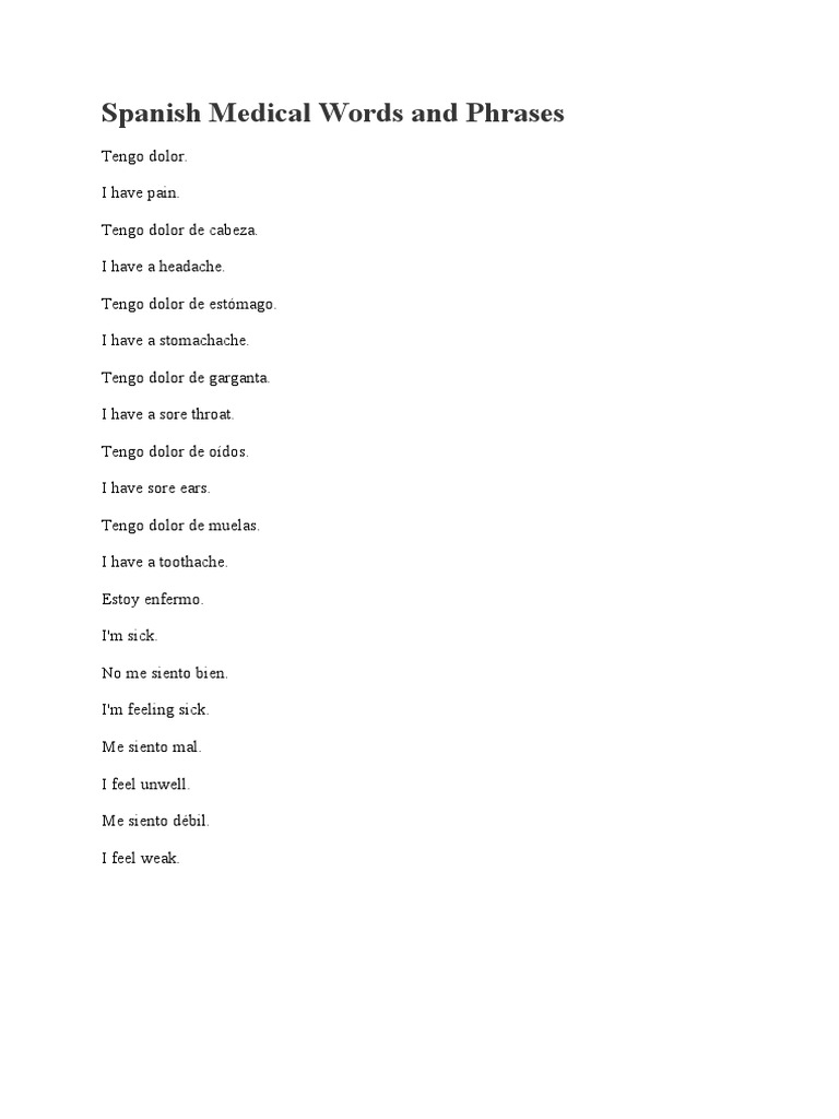 Spanish Medical Words and Phrases | PDF | Medical Specialties ...