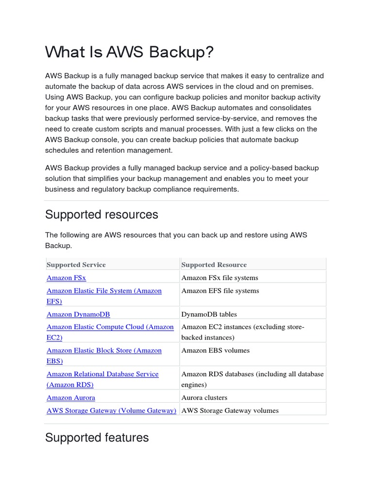 What Is AWS Backup?: Supported Resources | PDF | Amazon Web Services ...