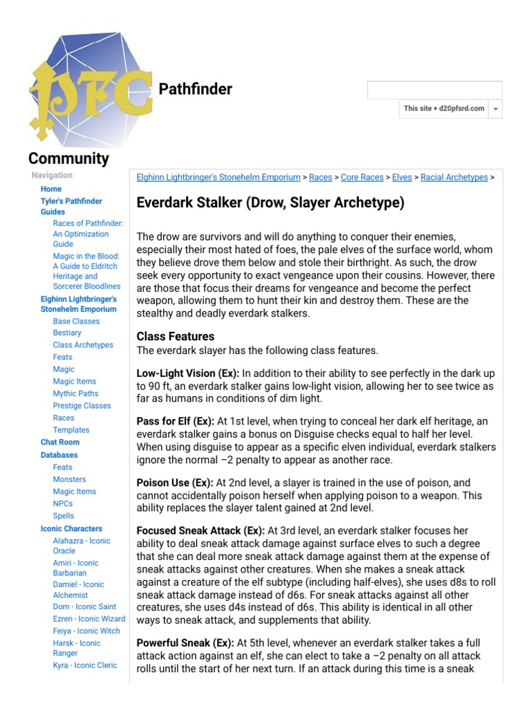Everdark Stalker (Drow, Slayer Archetype) - Pathfinder Community | PDF | Elf (Dungeons & Dragons ...