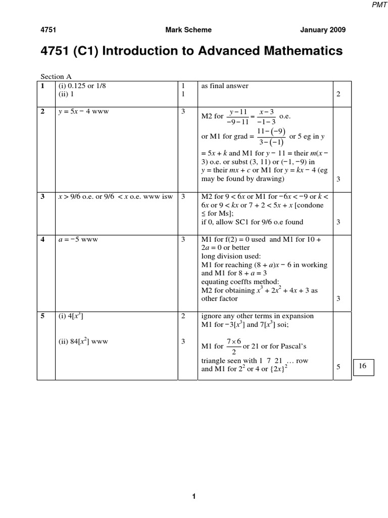 January 2009 MS - C1 OCR MEI | PDF | Quadratic Equation | Algebra