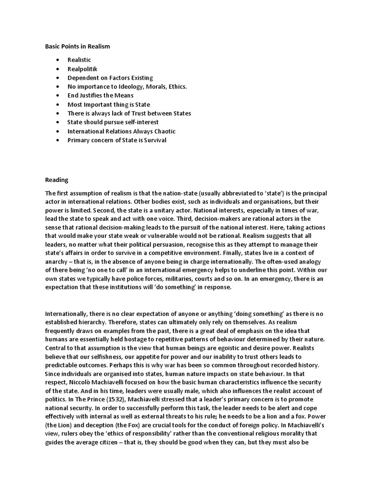Realism in IR - Key Points of the Realist Theory | PDF | Human Nature ...