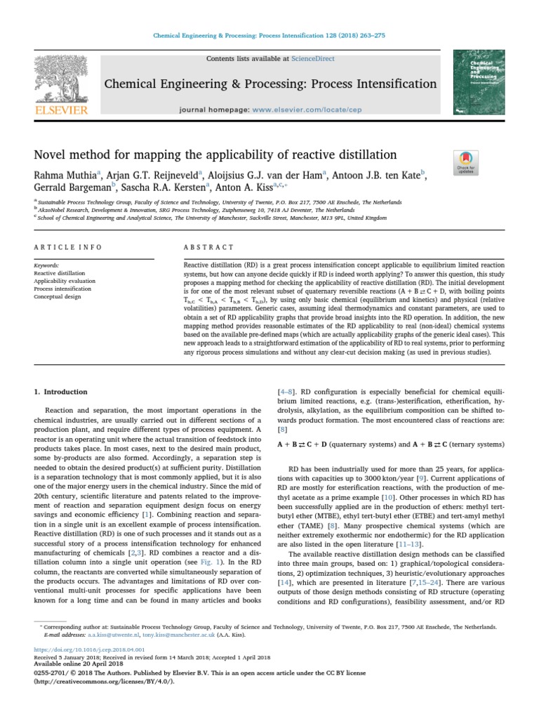 Chemical Engineering & Processing: Process Intensi Fication | PDF | Chemical Kinetics | Chemical ...
