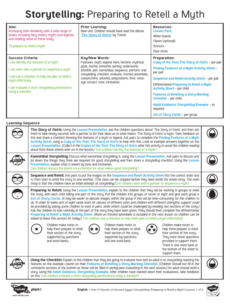 Lesson Plan Preparing To Retell A Myth | PDF | Storytelling | Hero
