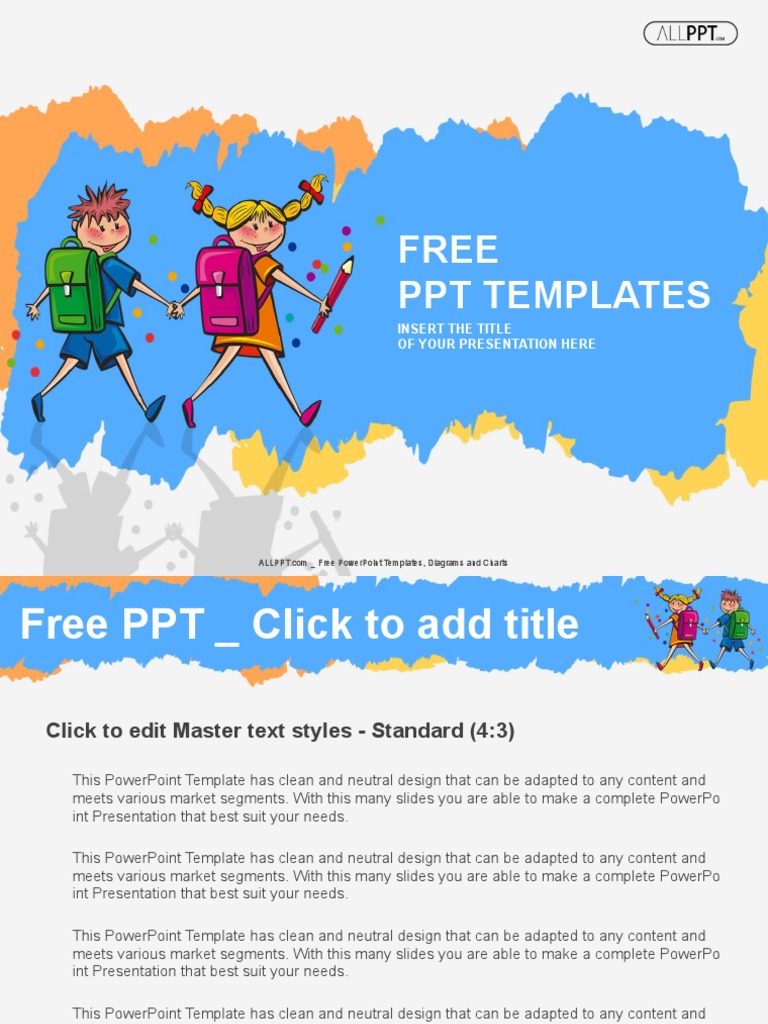 School Children Students Little Boy and Girl Kids PowerPoint Templates ...