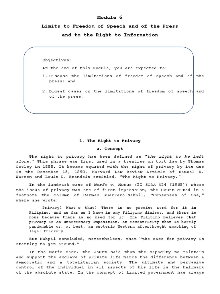 Limits To Freedom of Speech and of The Press and To The Right To ...