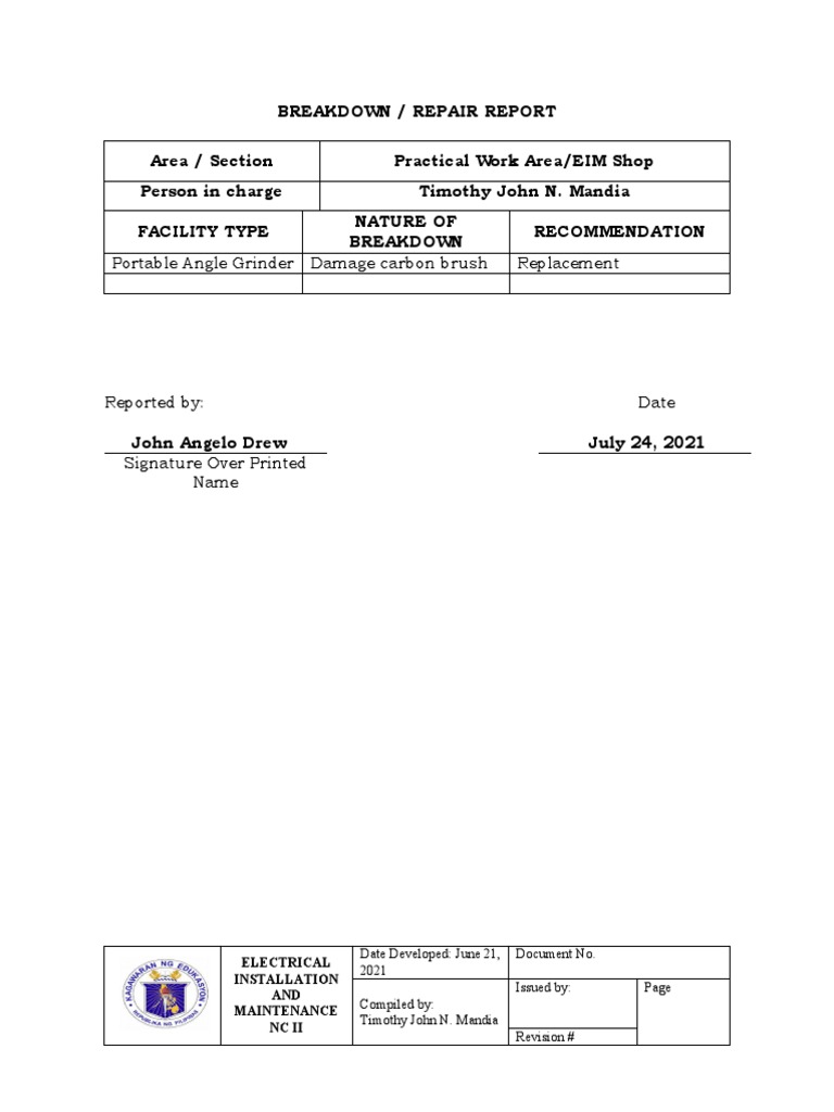 Breakdown Repair Report | PDF