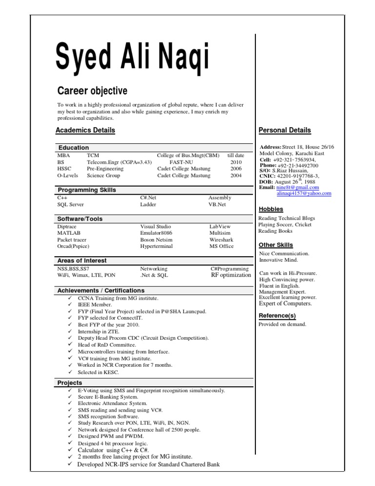 Syed Ali Naqi - Telecom Engineer CV | PDF | Computing | Digital Technology