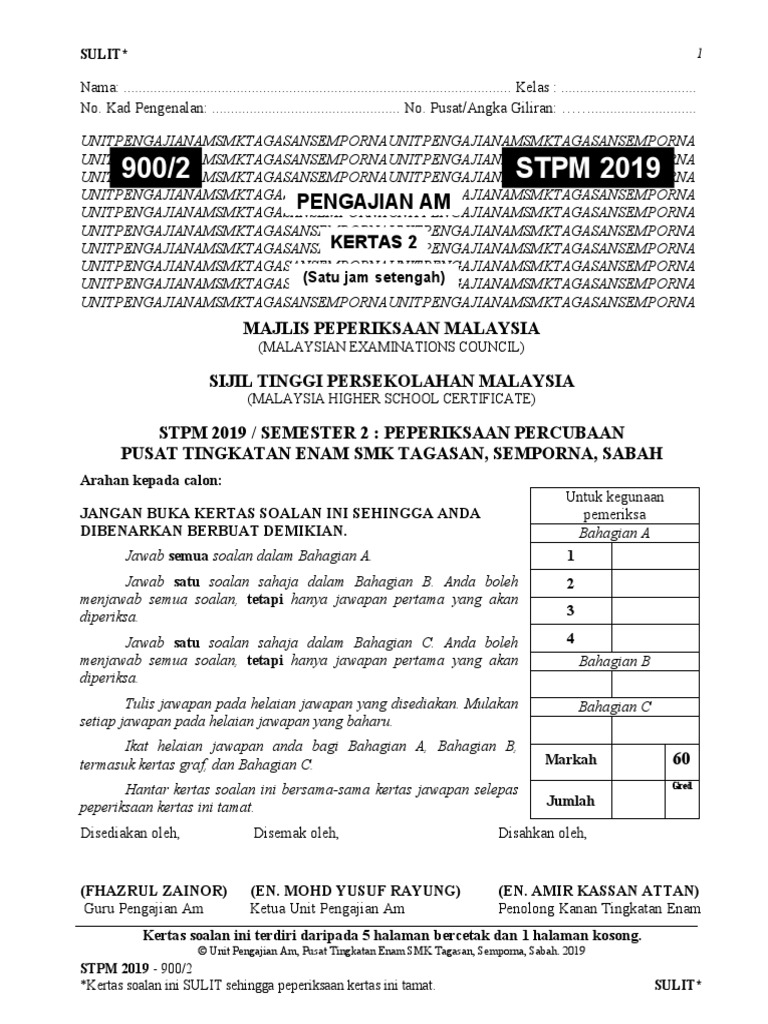 SMK Tagasan, Semporna, Sabah Soalan | PDF