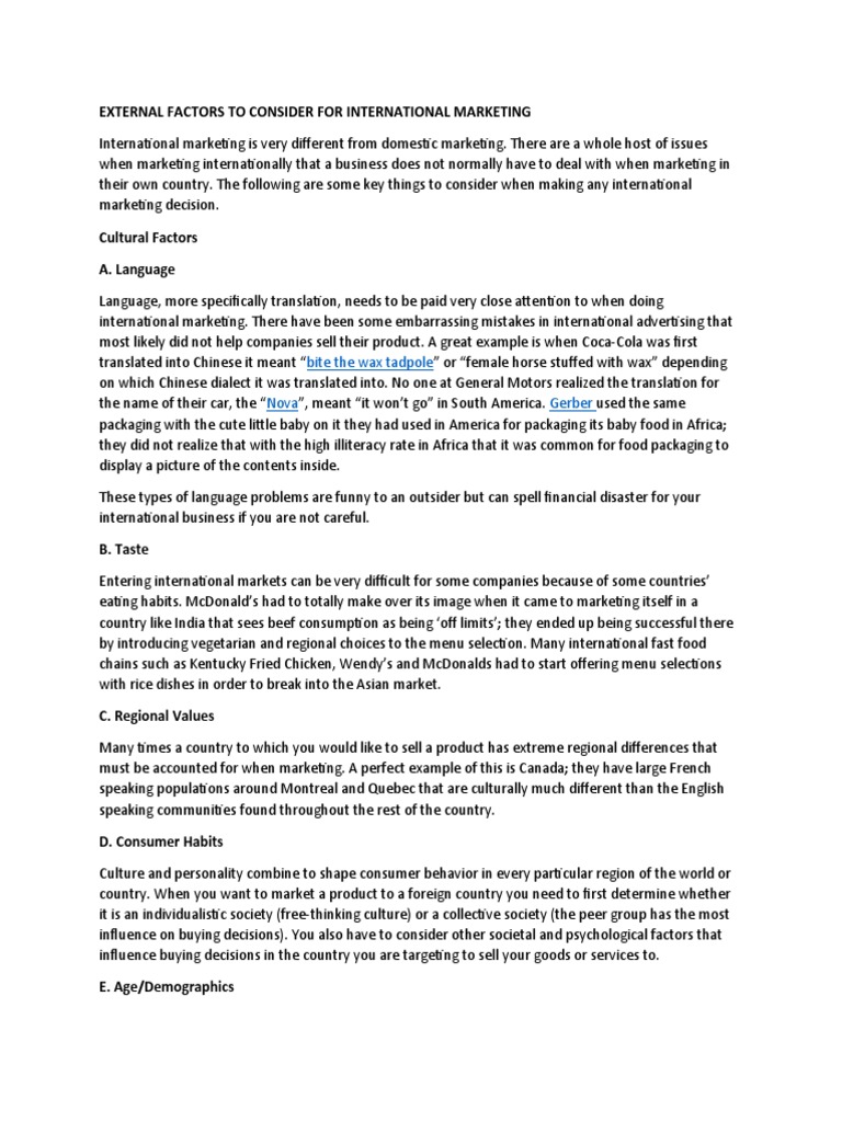 External Factors To Consider For International Marketing | PDF | Tariff ...