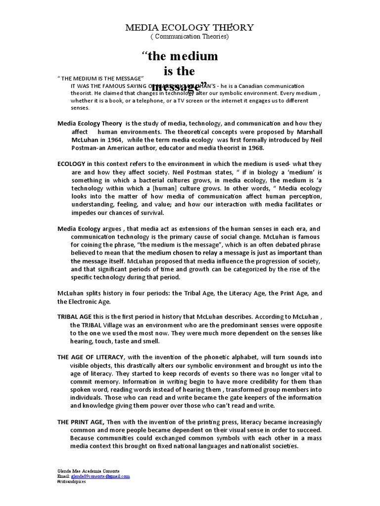 Media Ecology Theory | PDF | Cognitive Science | Mass Media
